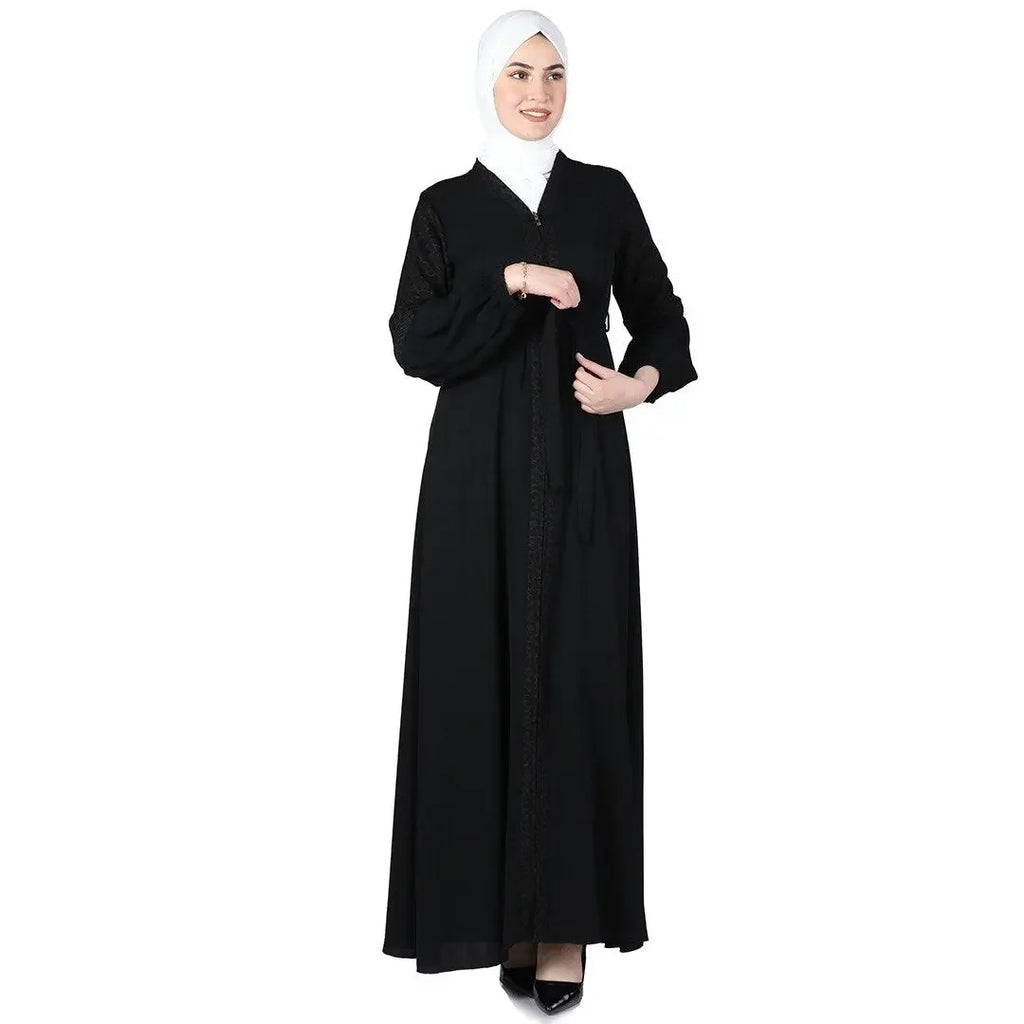 Elegant Puff Sleeve Abaya in Black for Modest Style